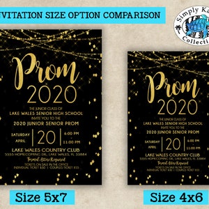 Black and Gold Prom Invitation A Starry Night Prom | Etsy