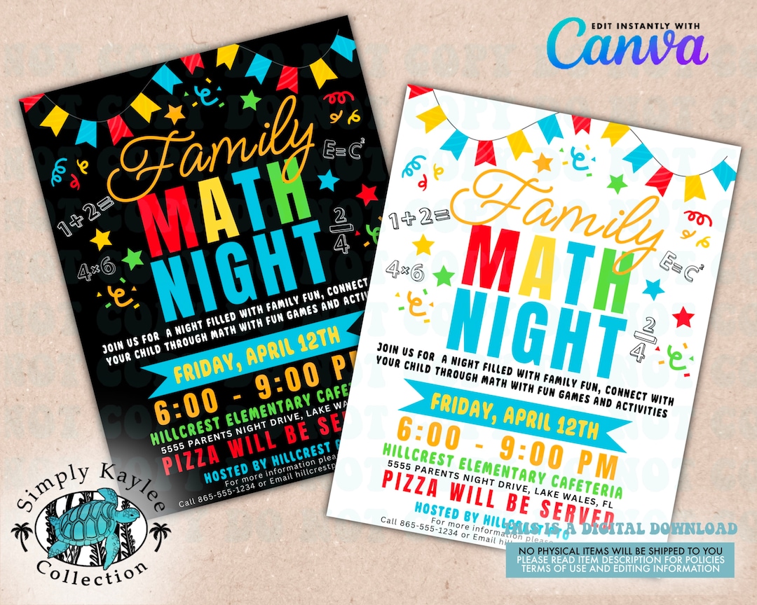 Family Math Night Flyer Template, Math Night Event Template, PTA/PTO ...