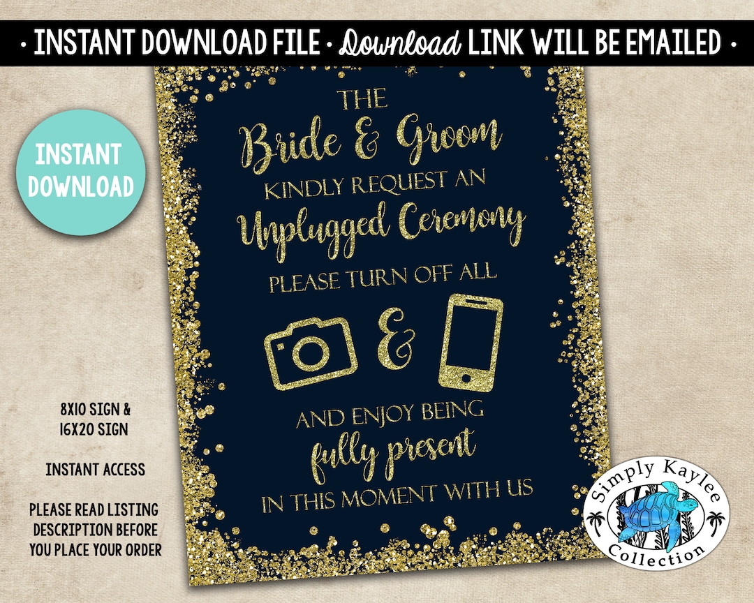 Unplugged Wedding Ceremony Sign - No Cell Phone Sign - Sparkle Wedding ...