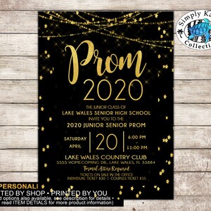 Black and Gold Prom Invitation A Starry Night Prom | Etsy