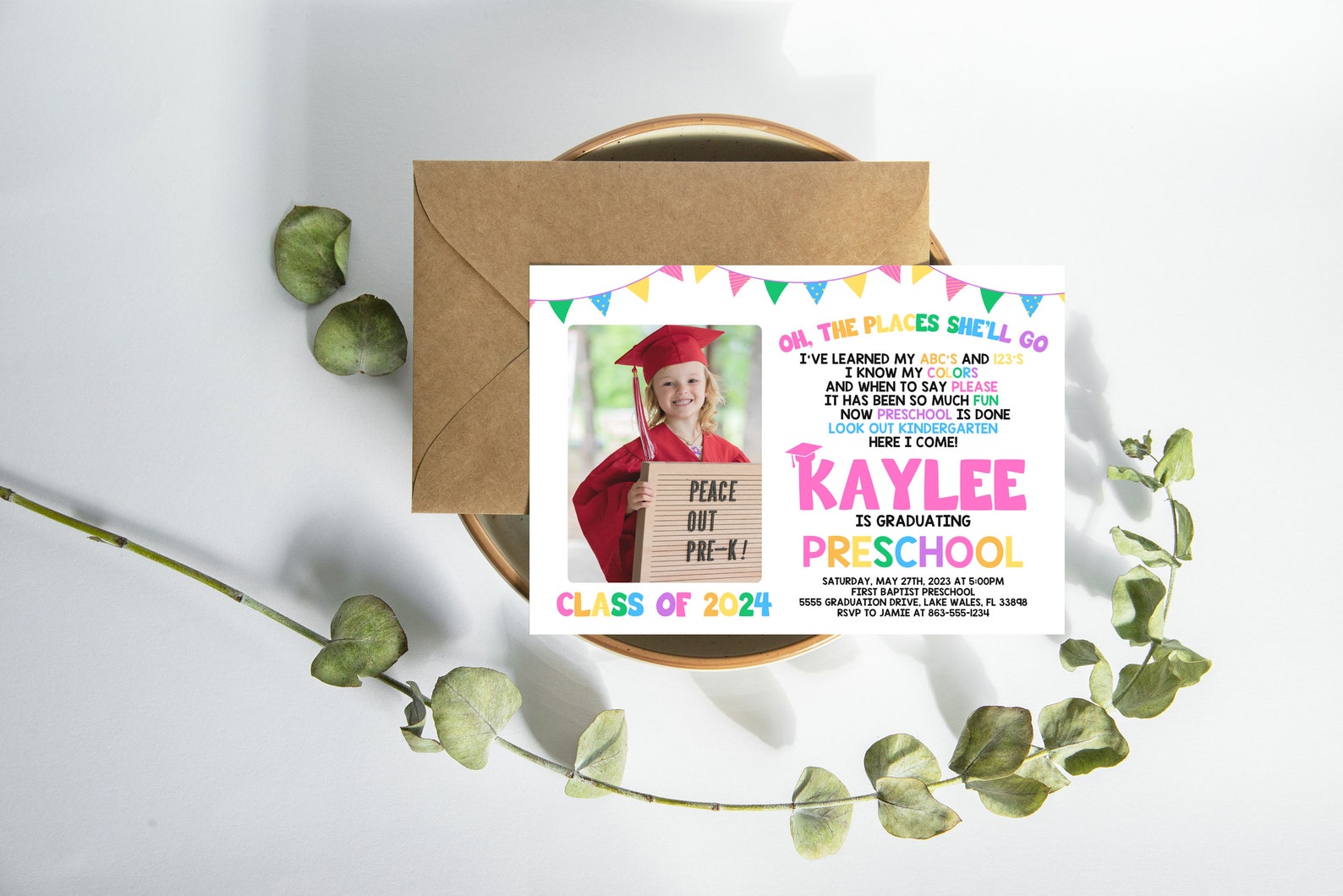 Editable Preschool Graduation Invitation: Instant Download (5x7 ...