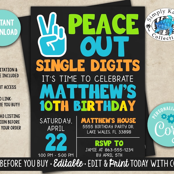 Peace Out Single Digits Invitation - Etsy