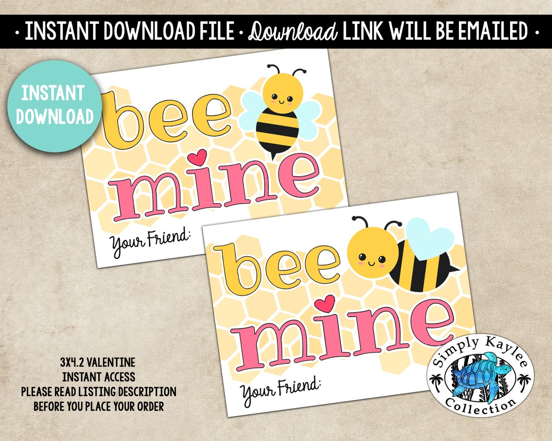 Bumble Bee Valentine's Day Card: Bee Mine Classroom Printable (PDF) - Etsy