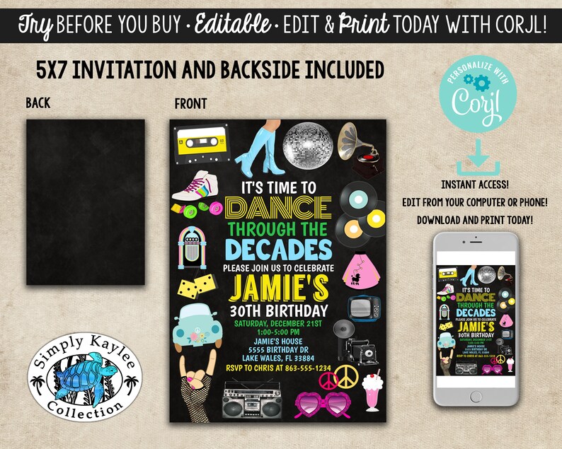Dance Through the Decades Birthday Invitation Decade Dance - Etsy UK