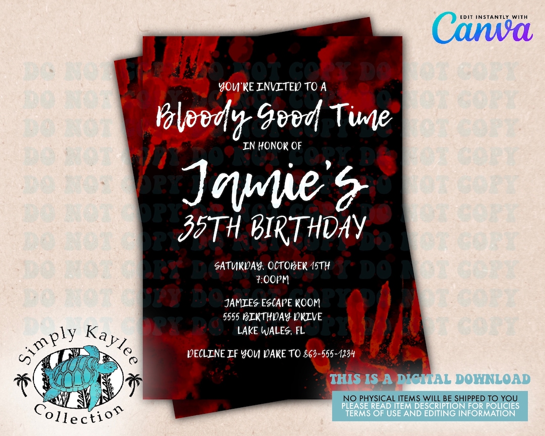Horror Movie Birthday Invitation, Murder Mystery Birthday Party, Escape ...