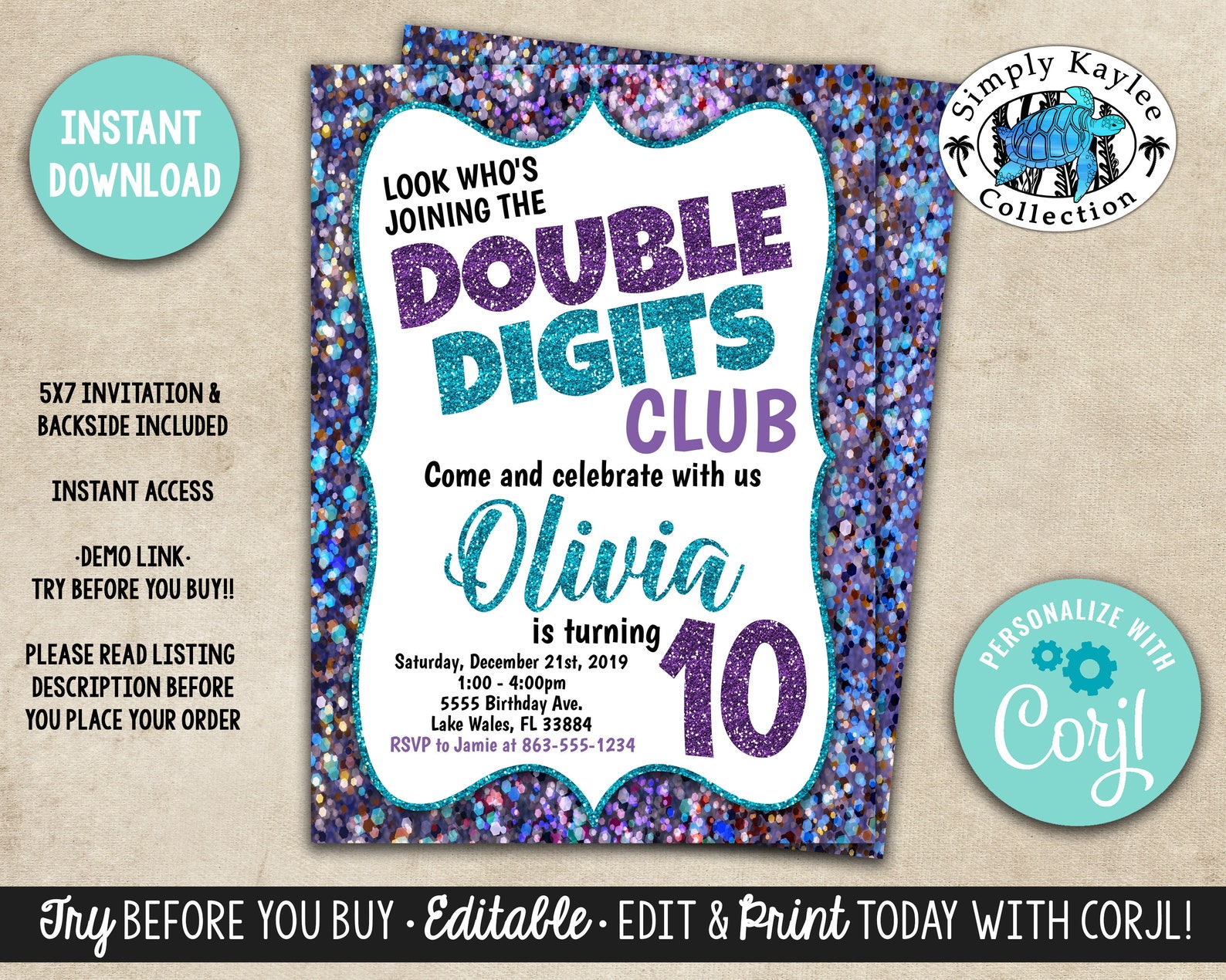 Double Digits Birthday Invitation 10th Birthday Invitation - Etsy