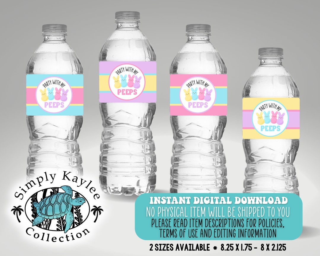 Party With My Peeps Water Bottle Labels, Peeps Birthday Decorations ...