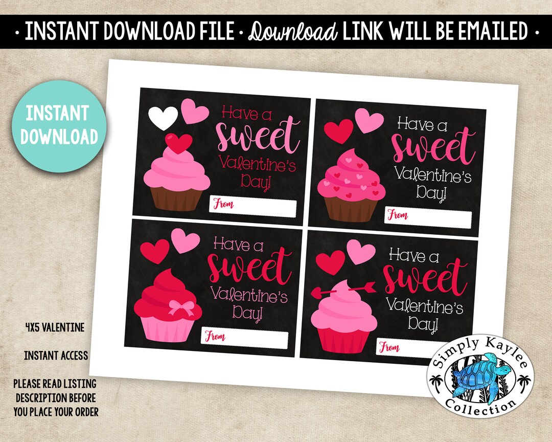 Cupcake Valentine's Day Card - School Valentines - Classroom Valentines ...