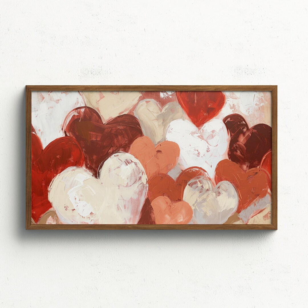 Frame TV Art Valentines Day, Abstract Hearts Retro Painting, Digital ...