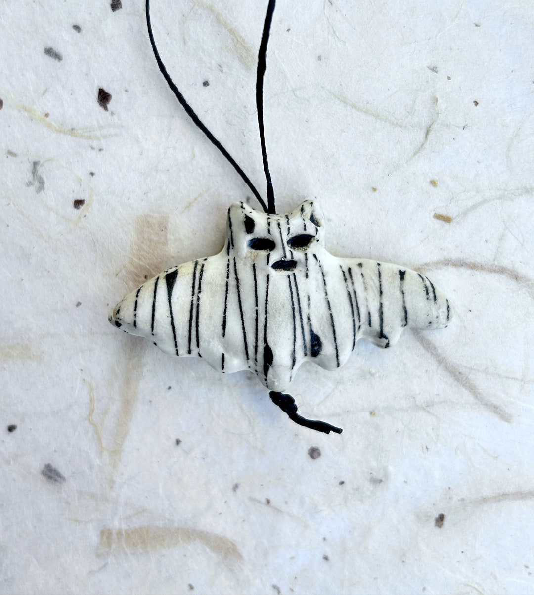 Reed Pattern Bat Charm / Artisan Ceramic Bat / Bat Focal Bead / Artisan ...