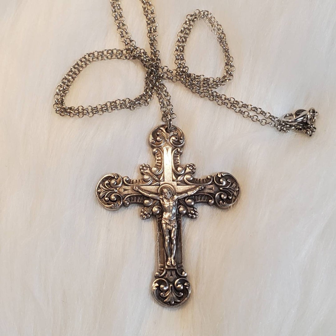 Lg Heavy Crucifix Necklace, Mens Pewter Crucifix, Stainless Rolo Chain ...