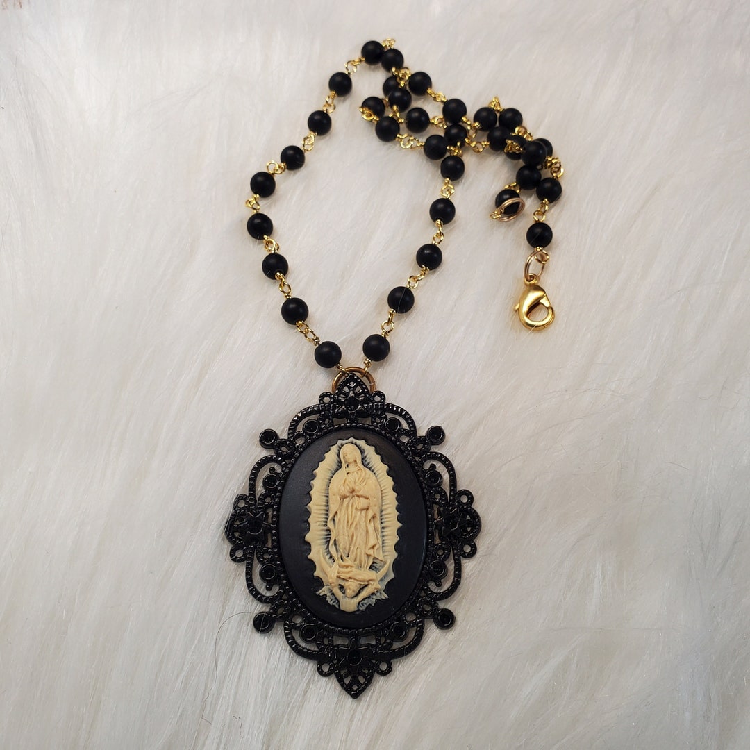 Our Lady of Guadalupe Religious Cameo Pendant Necklace, Virgin Mary ...