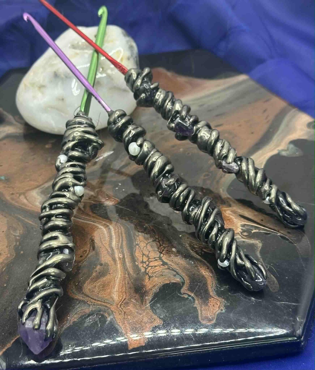 Amethyst & Seed Pearl Crochet Hook Set: Hand-decorated Crochet Tools - Etsy