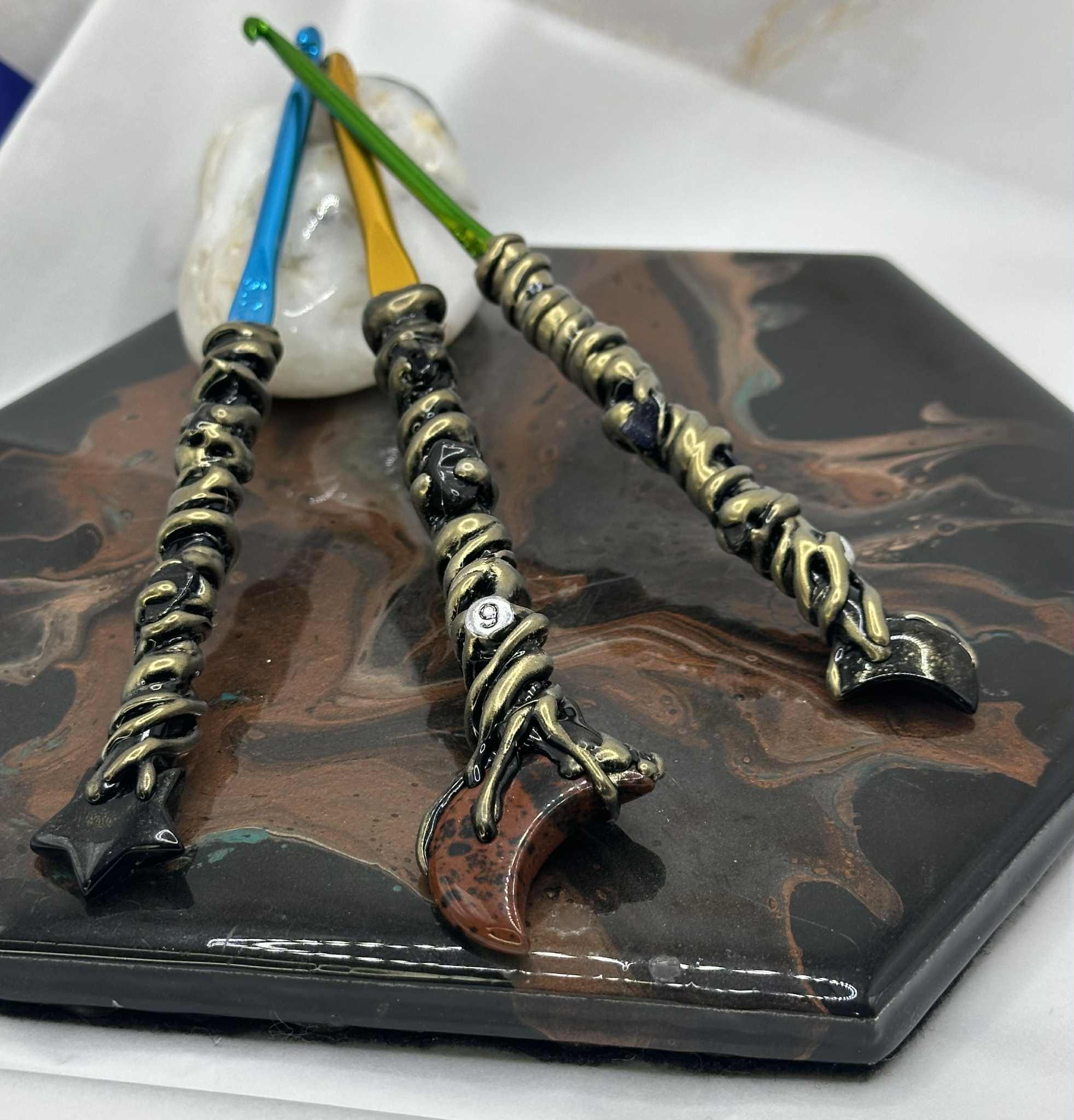 Mahogany Obsidian and Onyx Crochet Hook Set Moon & Star Collection - Etsy