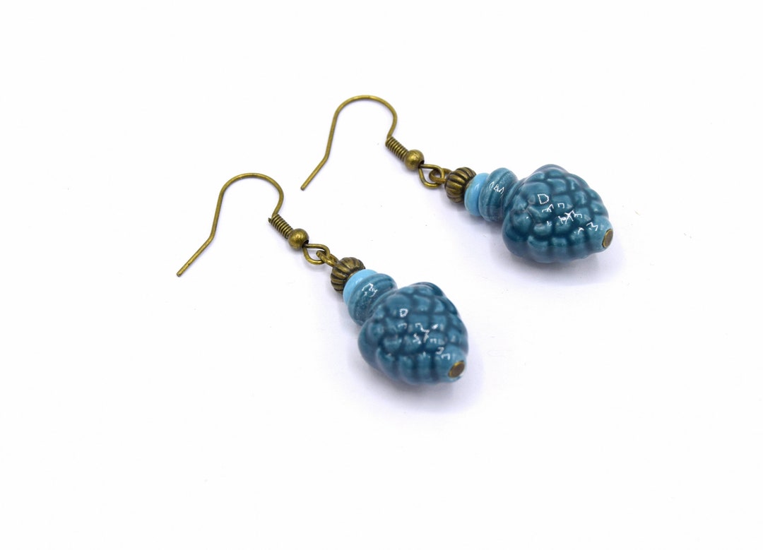 Turquoise Blue Ceramic Pine Cone Earrings, Spiritual Awakening Gift ...