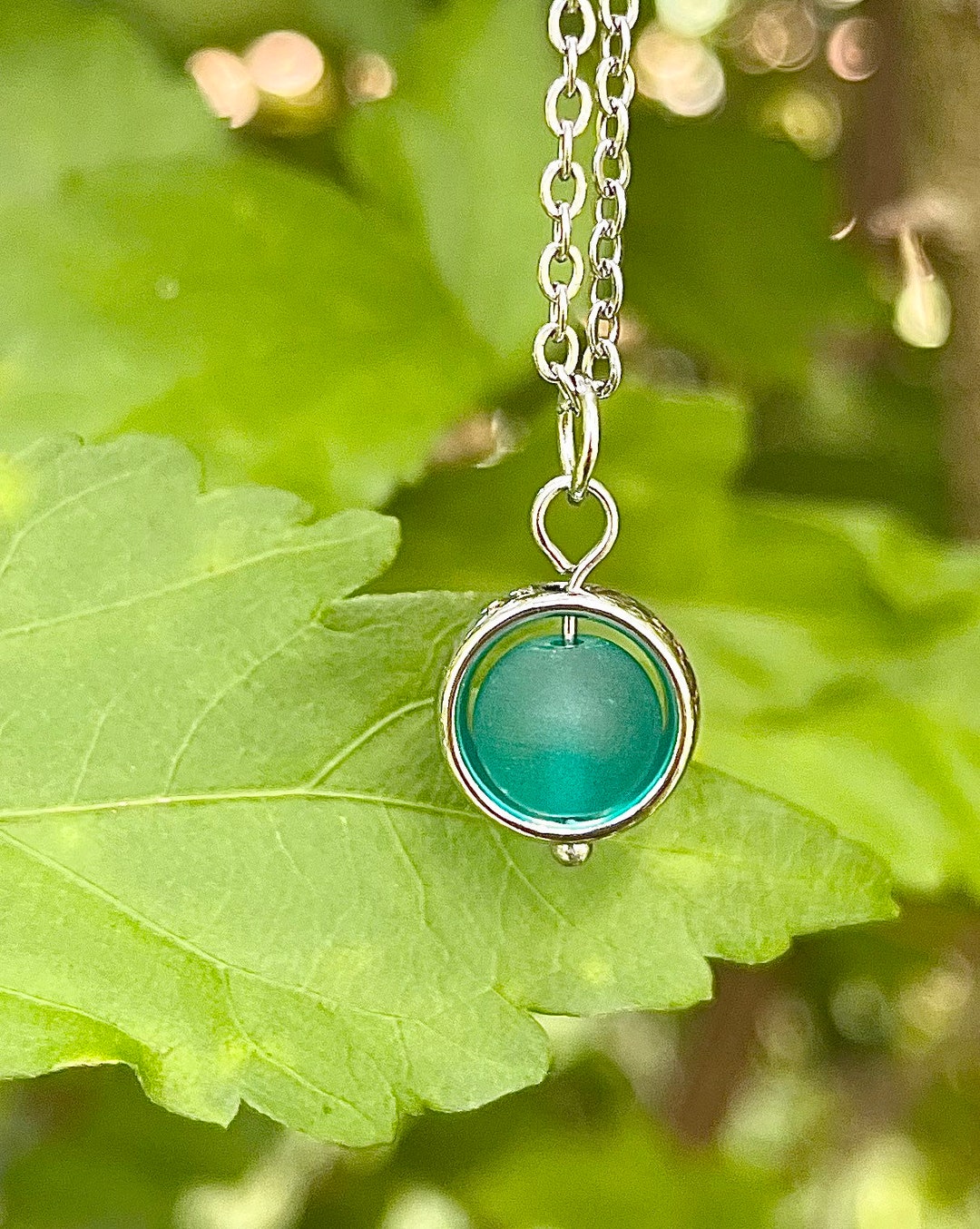 Mini Teal Frosted Glass Fidget Spinner Necklace - Etsy