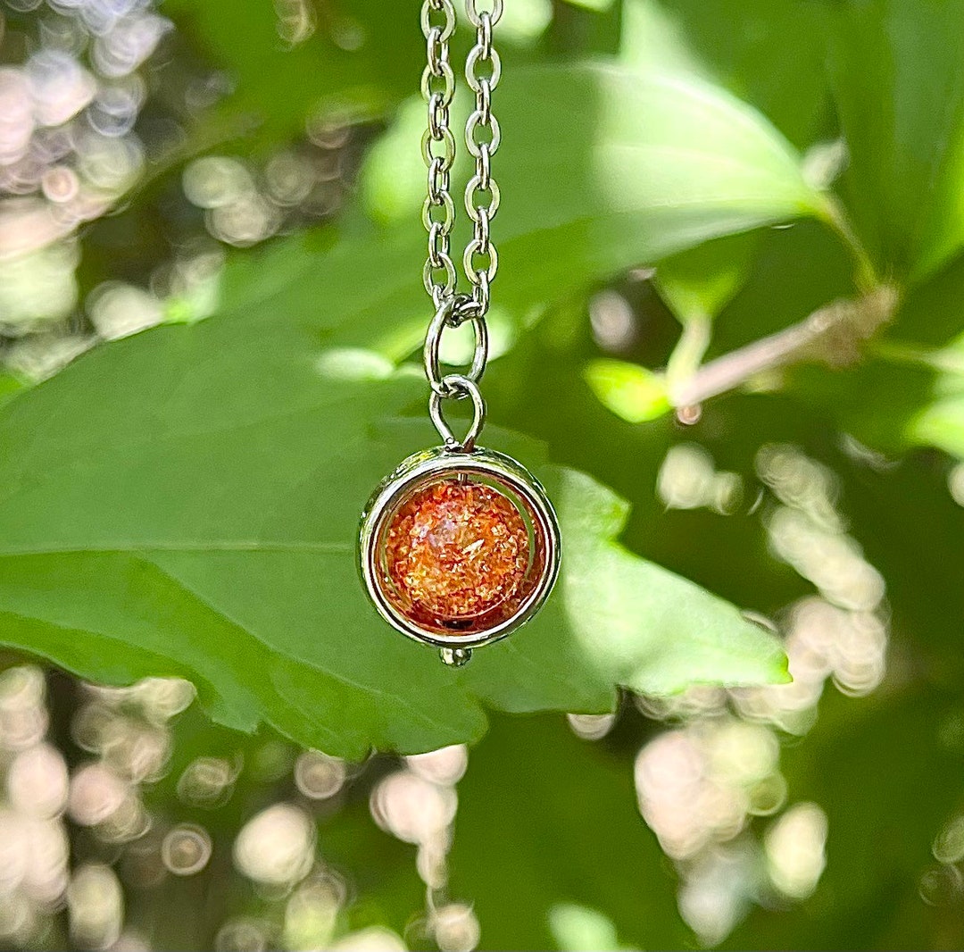Mini Orange Crackle Glass Fidget Spinner Necklace - Etsy