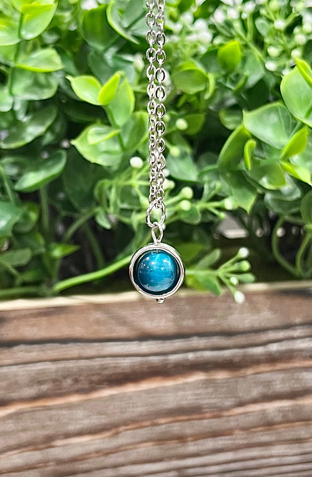 Mini Teal Blue Tiger Eye Fidget Spinner Necklace - Etsy