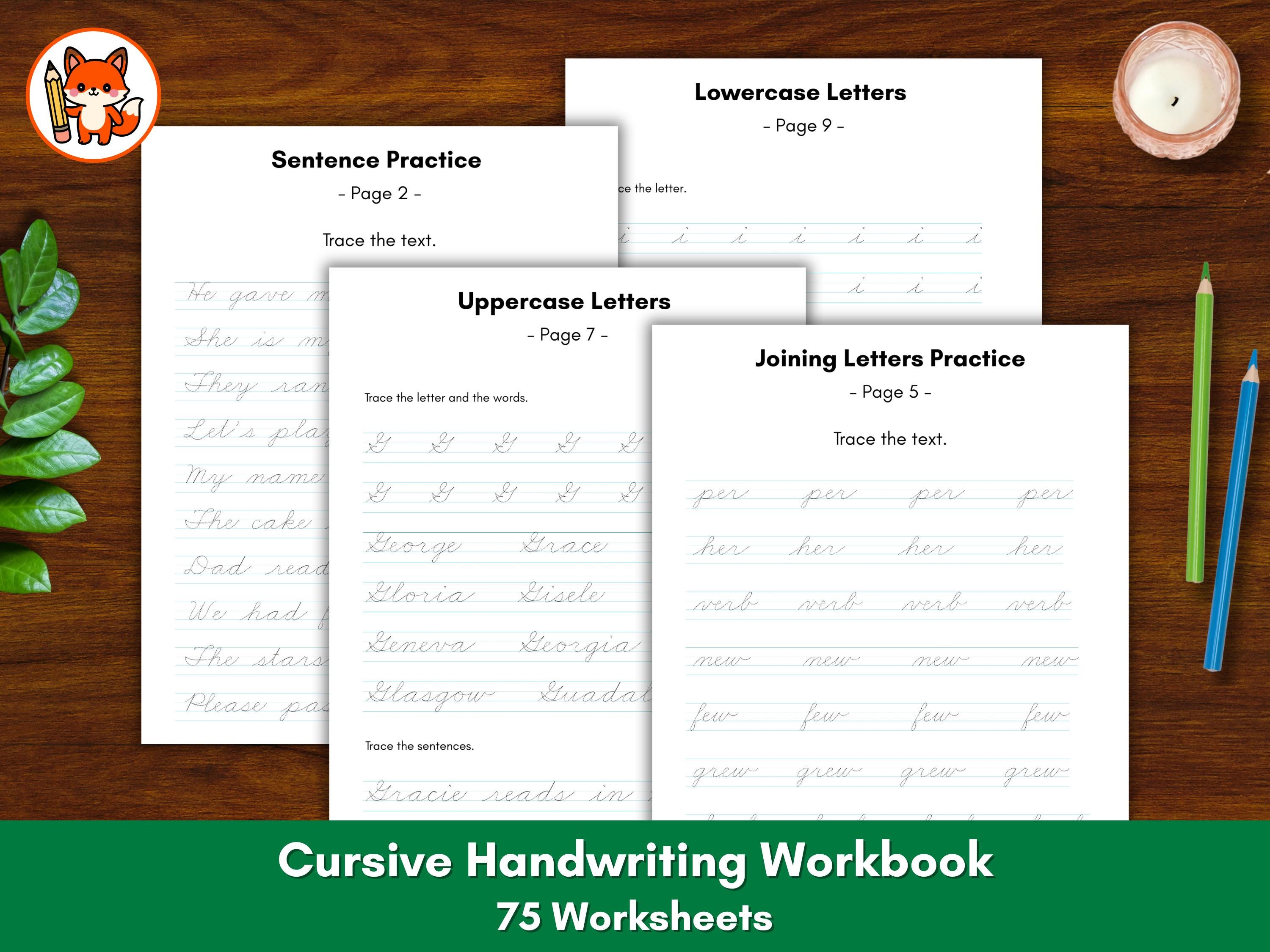 Cursive Handwriting Workbook: Alphabet Tracing Pages (instant Download ...