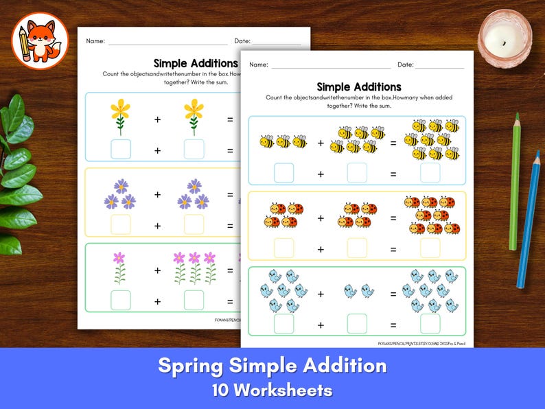 Spring Addition Worksheets for Kindergarten | Count and Add Math ...