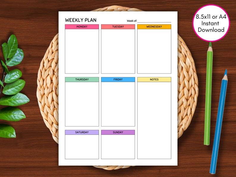 Weekly Planner Printable | Weekly Schedule Template for Home, School ...
