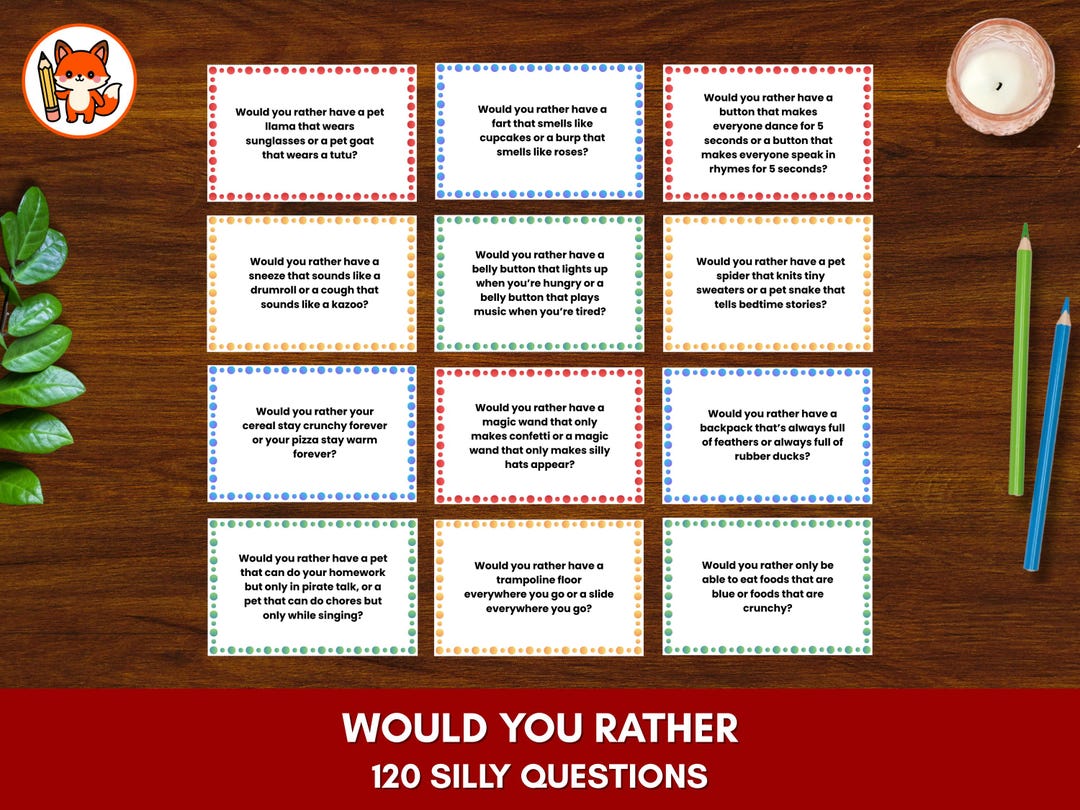 Silly “would You Rather” Question Cards – Fun Printable Game for Kids ...
