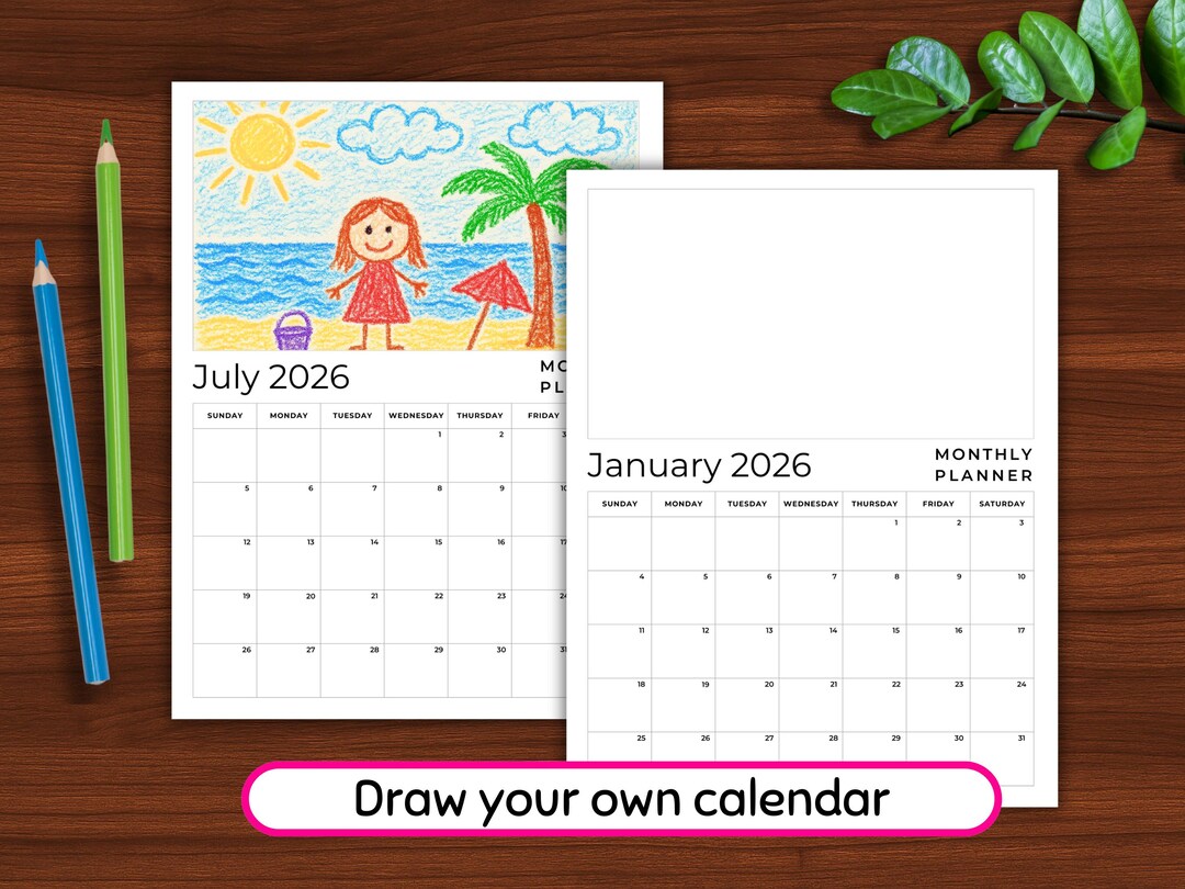 2026 Coloring Calendar: Draw Your Own DIY Monthly Art Planner - 8.5x11 ...