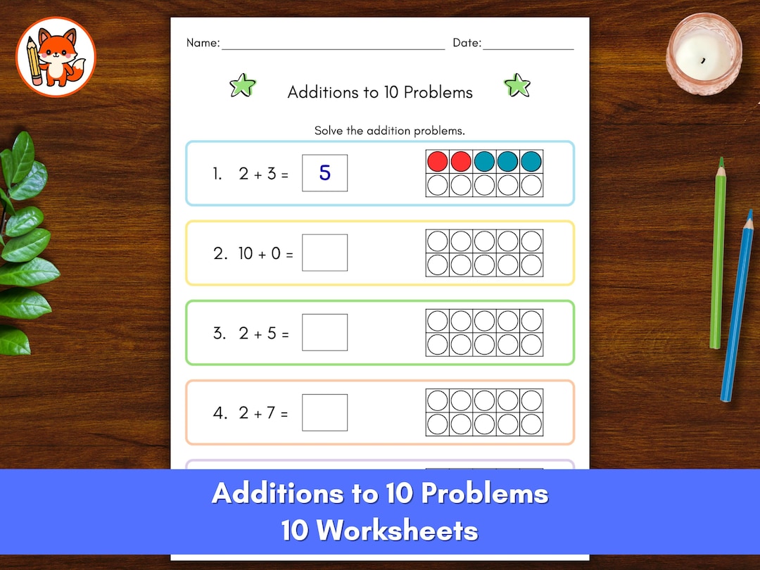 Addition Worksheets for Kindergarten, Ten Frame Math, Adding to 10 ...