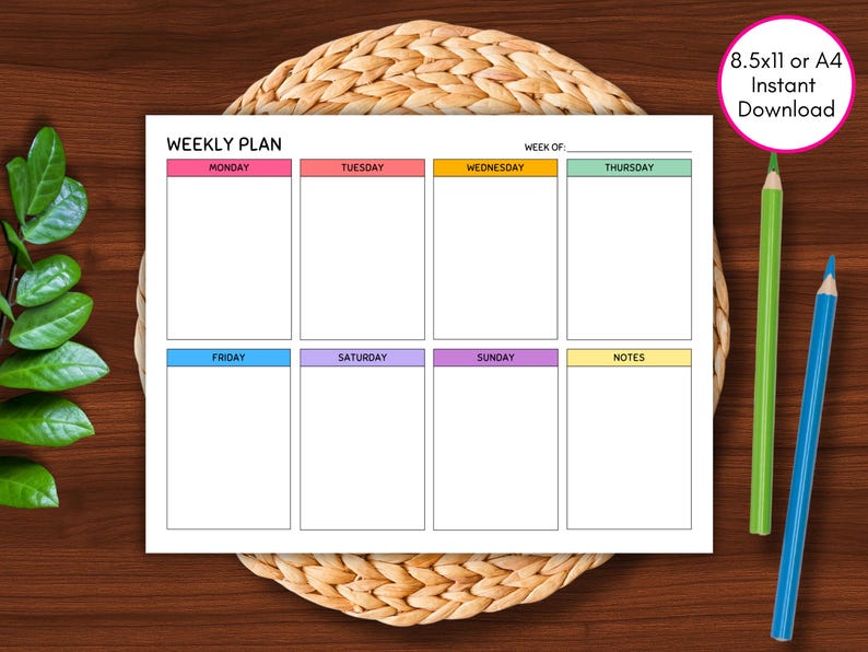 Colorful Weekly Planner Printable: Lined & Blank, A4/letter (PDF ...