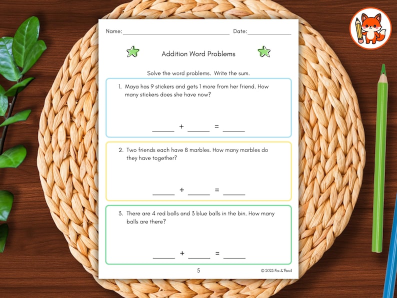 Addition Word Problems - 25 Math Worksheets for 1st Grade (digital ...