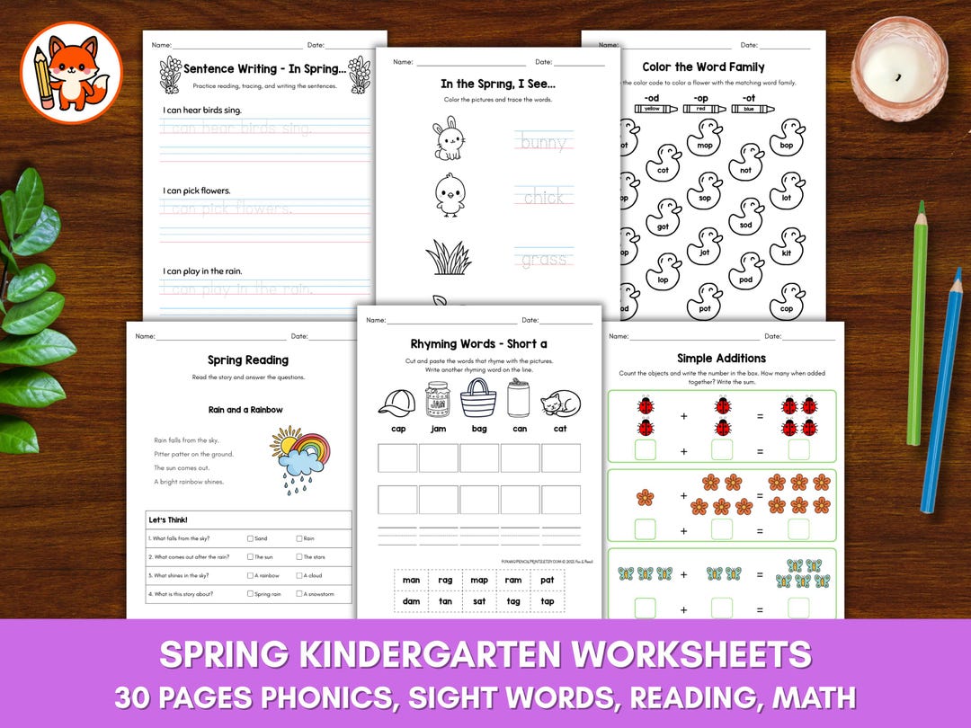 Spring Kindergarten Worksheets Bundle: Phonics, Sight Words, Reading ...