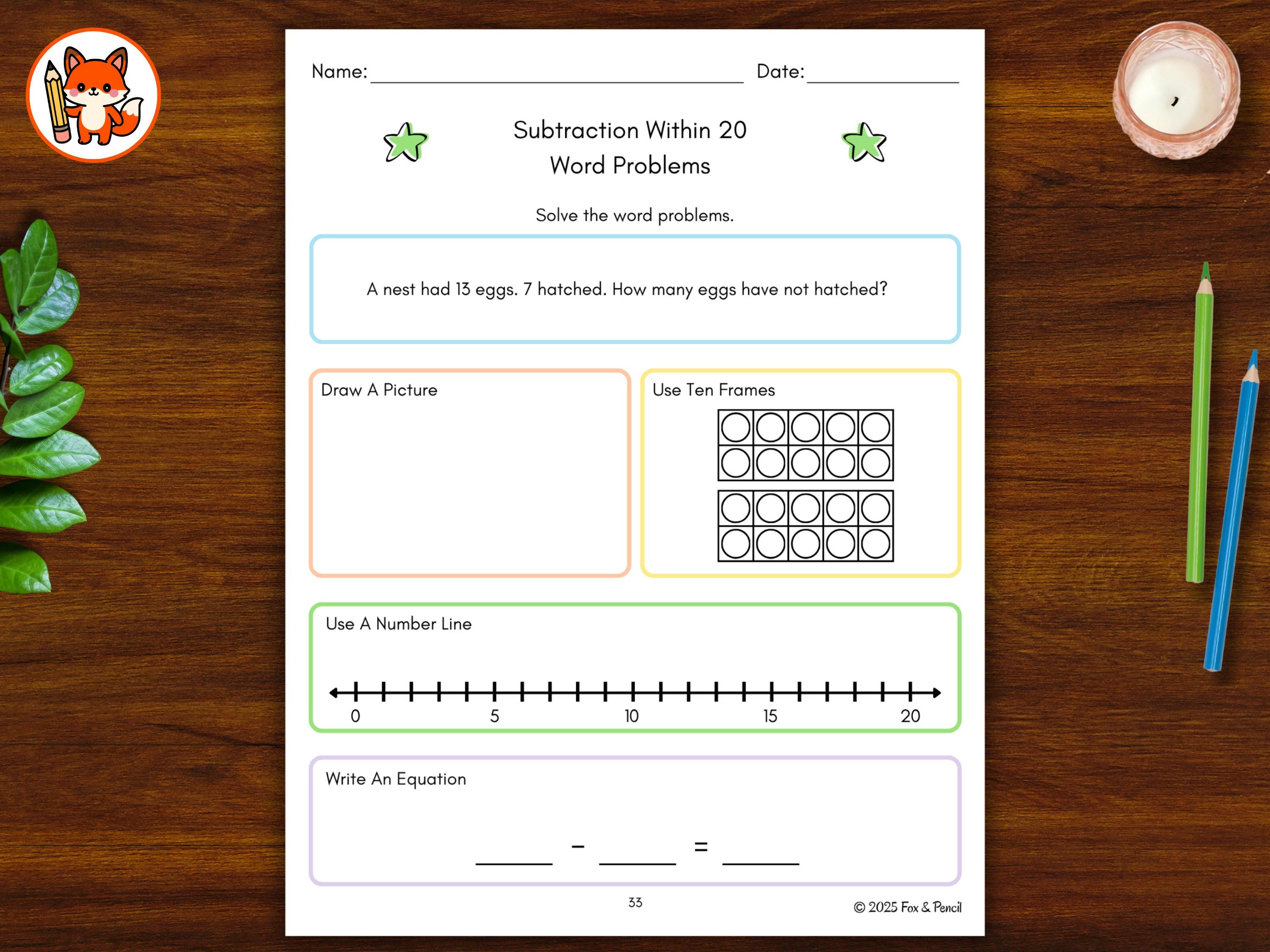 50 Printable Subtraction Word Problem Worksheets, Subtraction Within 20 ...