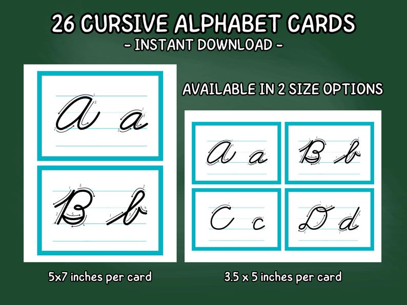 Printable Cursive Alphabet Cards: Handwriting Practice (digital ...