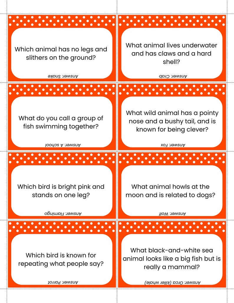 Kids Trivia Cards: 200 Printable Quiz Questions (digital Download) - Etsy