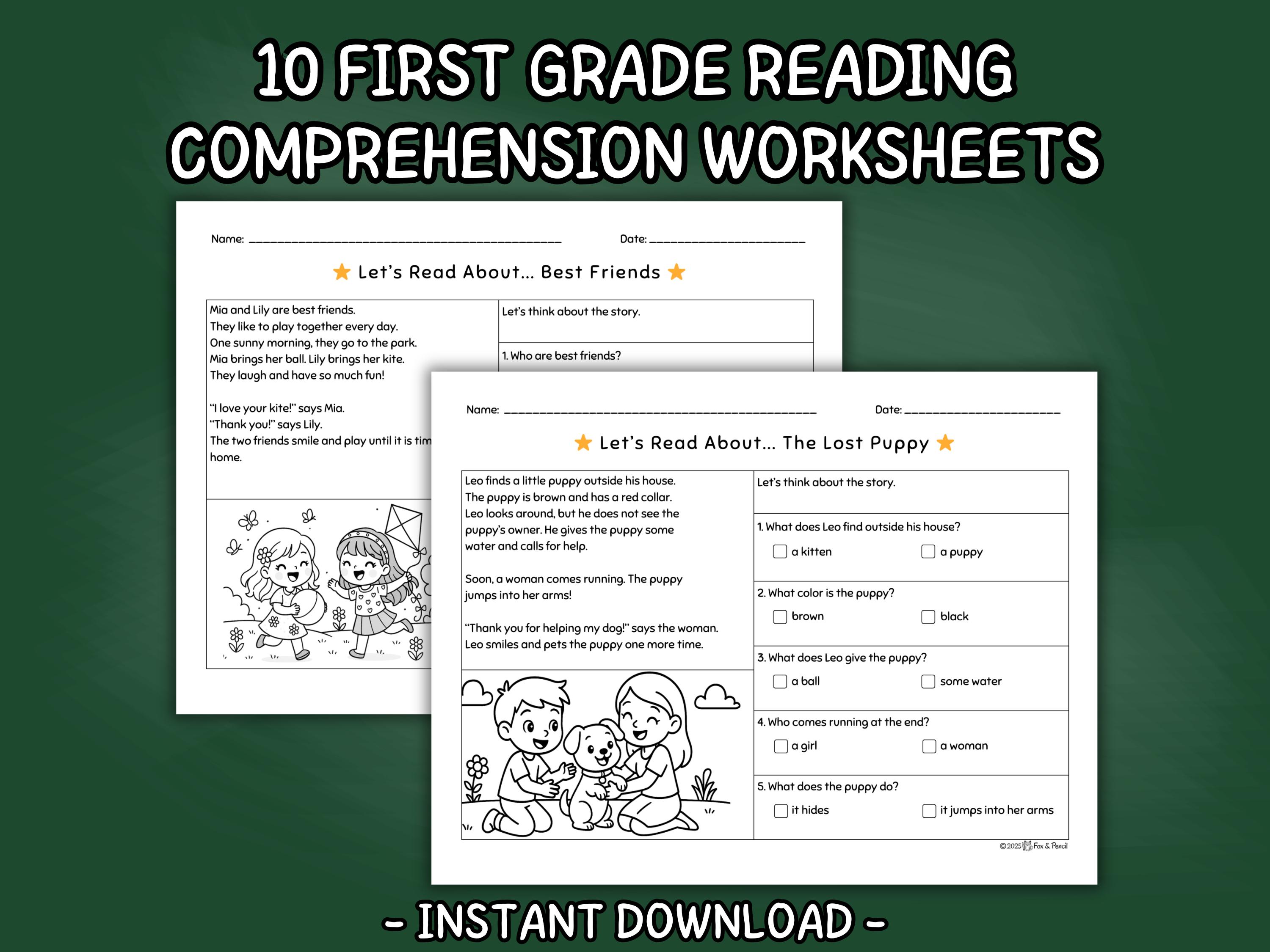 1st Grade Reading Comprehension Worksheets With Questions: Early Reader ...