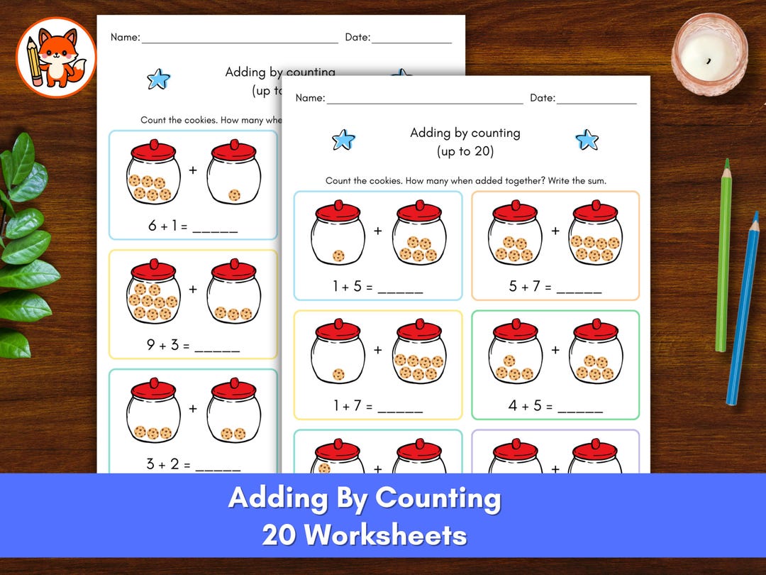 20 Addition Worksheets: Cookie Jar Math for Kindergarten & 1st Grade ...