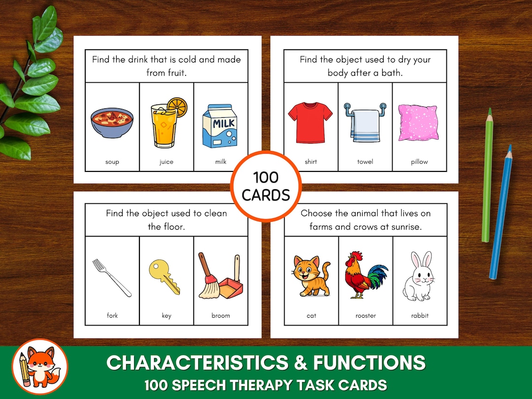 100 Characteristics and Functions Task Cards; Speech Therapy, Critical ...