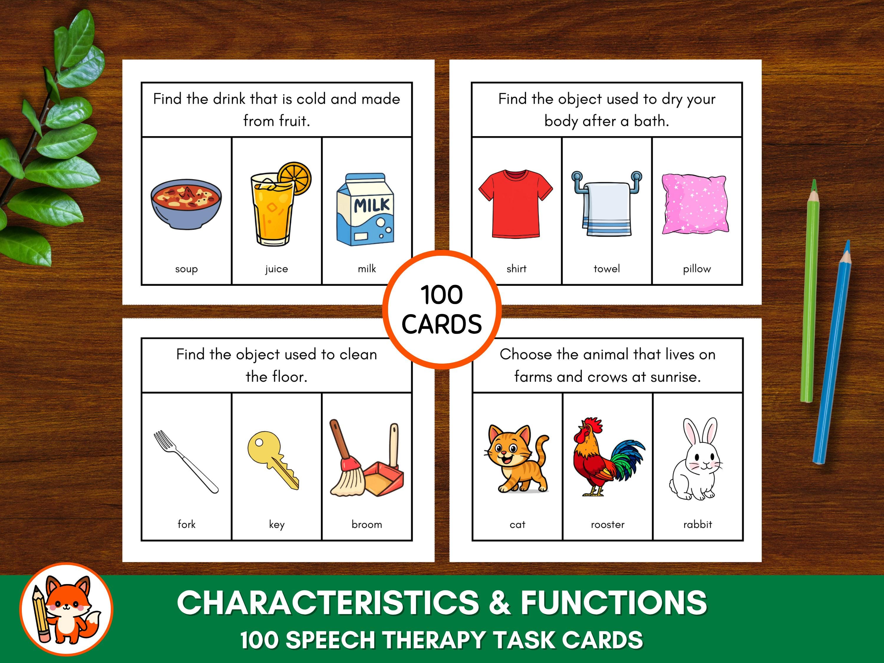 100 Characteristics and Functions Task Cards; Speech Therapy, Critical ...