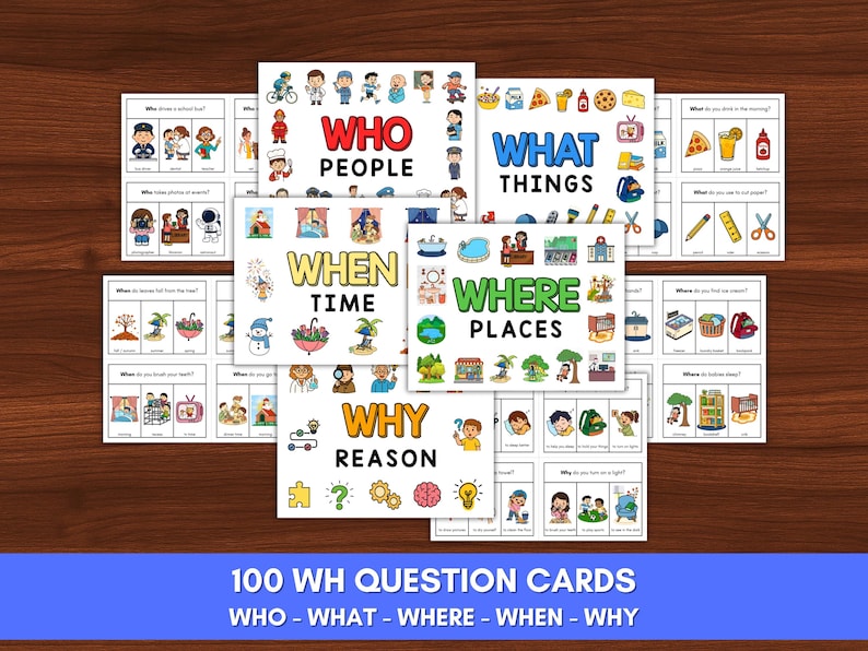 100 WH Question Cards: Speech Therapy Who, What, Where, When, Why ...