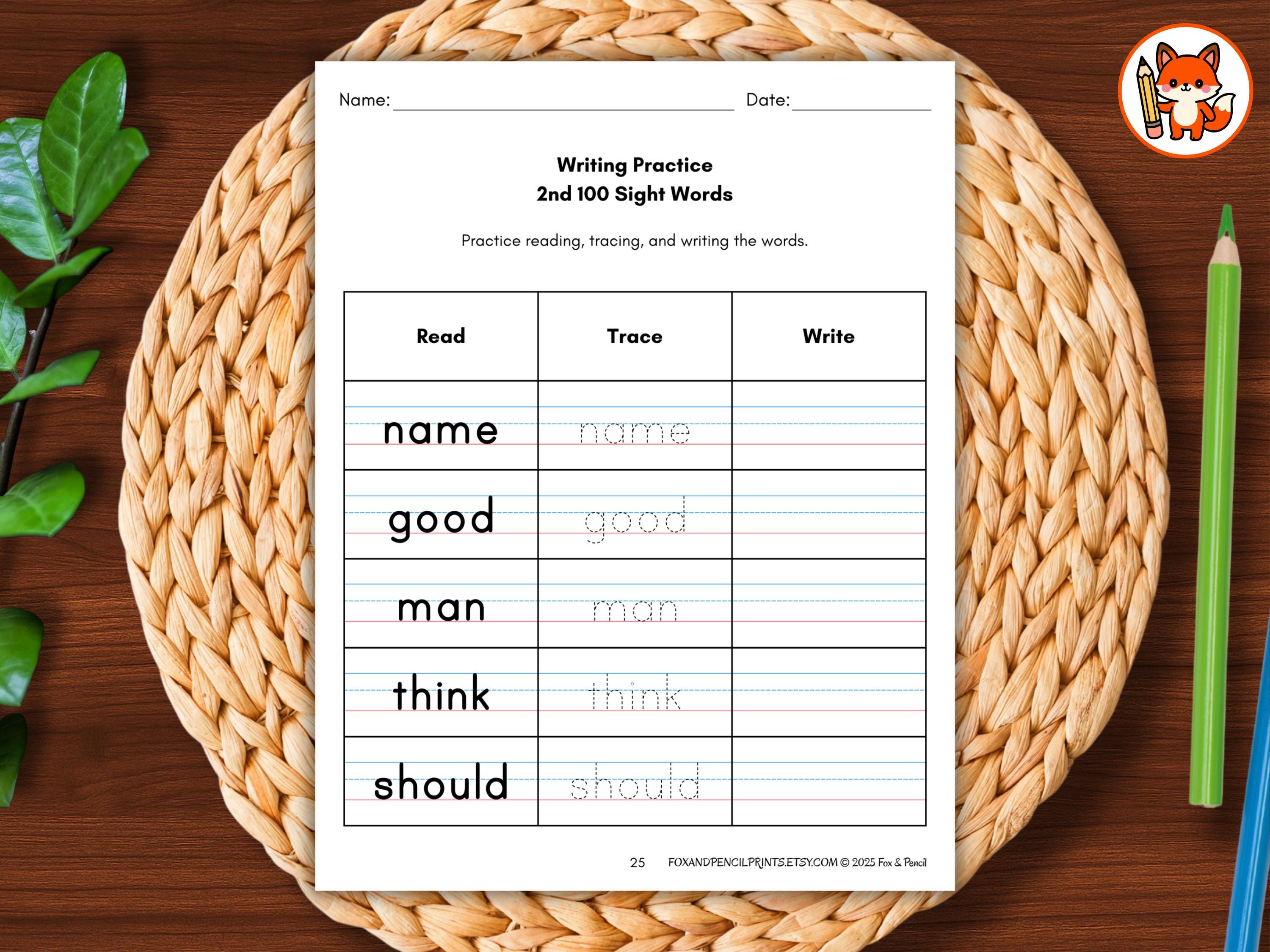 200 Sight Words Writing Practice Worksheets: Kindergarten & 1st Grade ...