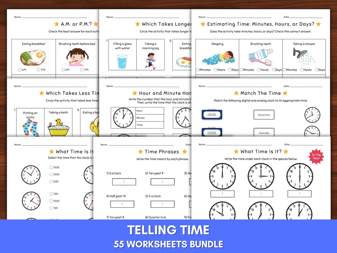 Telling Time Worksheets: Analog Clock Practice (digital Download) - Etsy