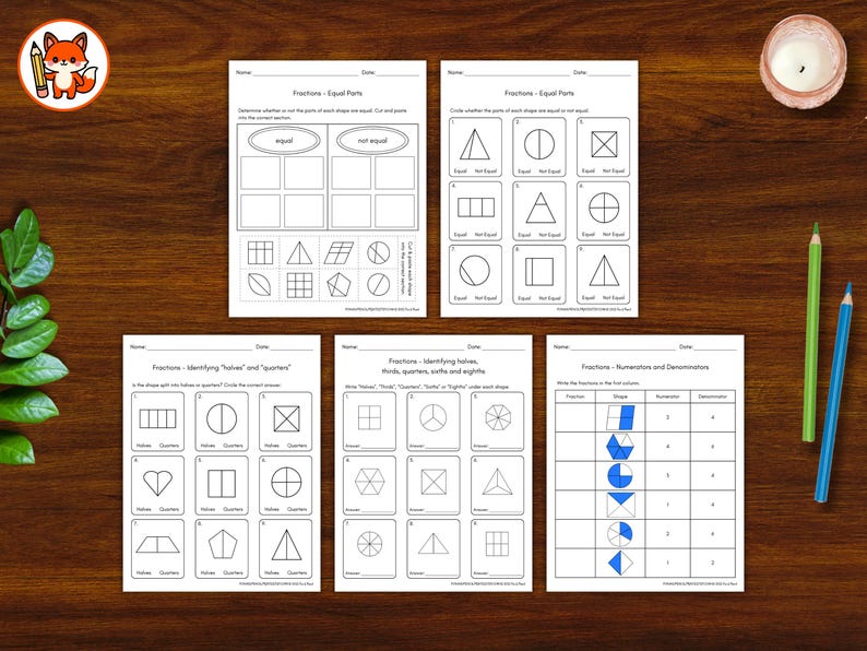 Beginning Fractions Worksheets: Identifying Numerators and Denominators ...