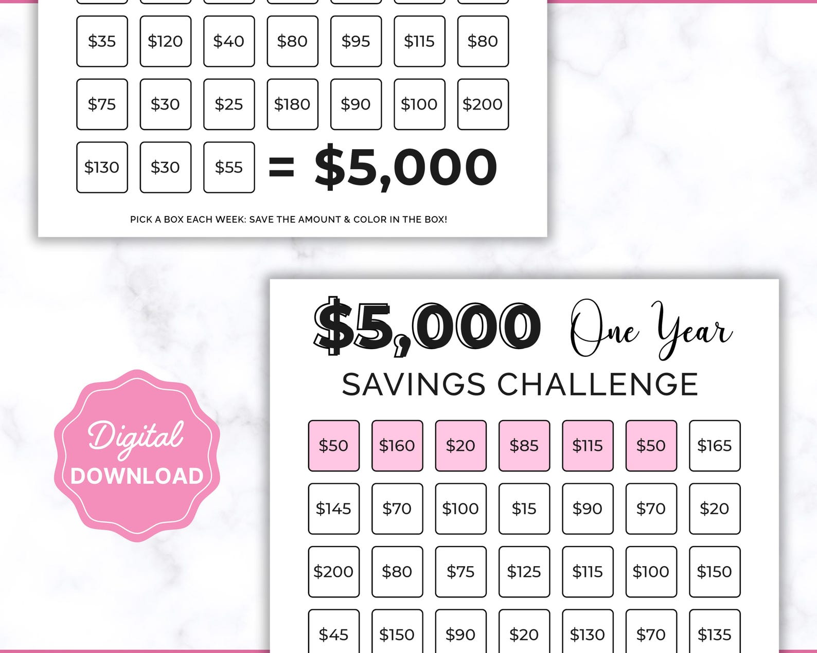 5000 Savings Challenge Printable, Savings Tracker, 5000 Dollars in One ...