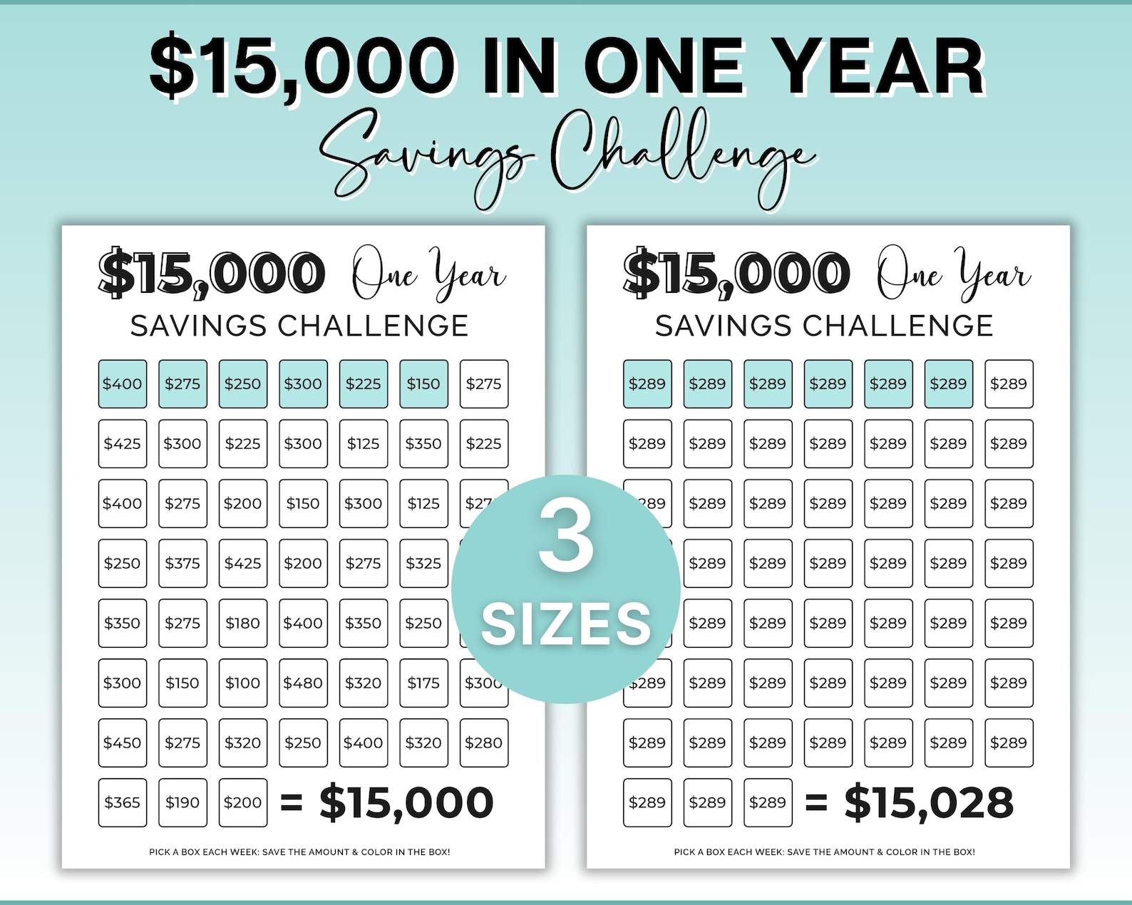 15000 Savings Challenge Printable, Savings Tracker, 15000 Dollars in ...
