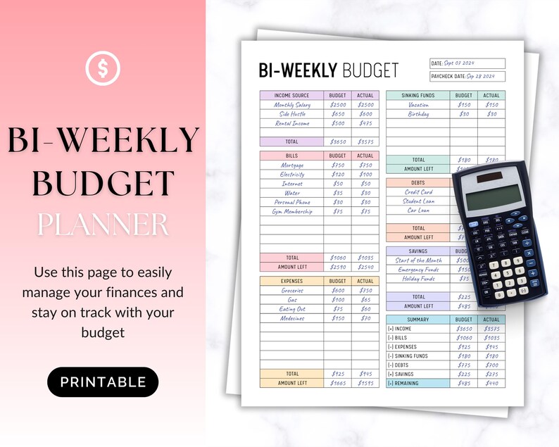 Biweekly Budget Planner Printable, Biweekly Budget Tracker, Finance ...