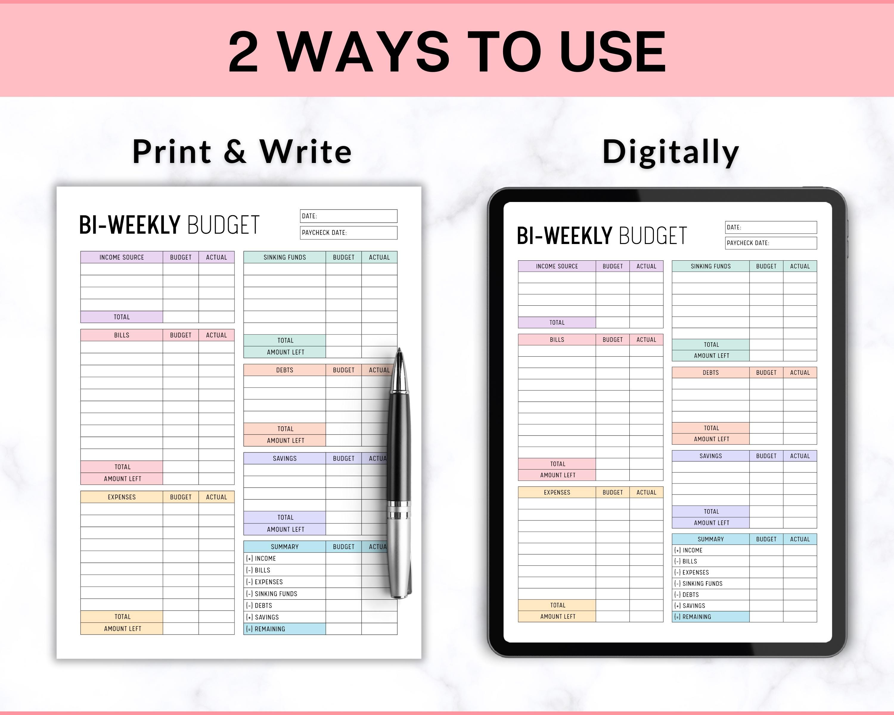 Biweekly Budget Planner Printable, Biweekly Budget Tracker, Finance ...