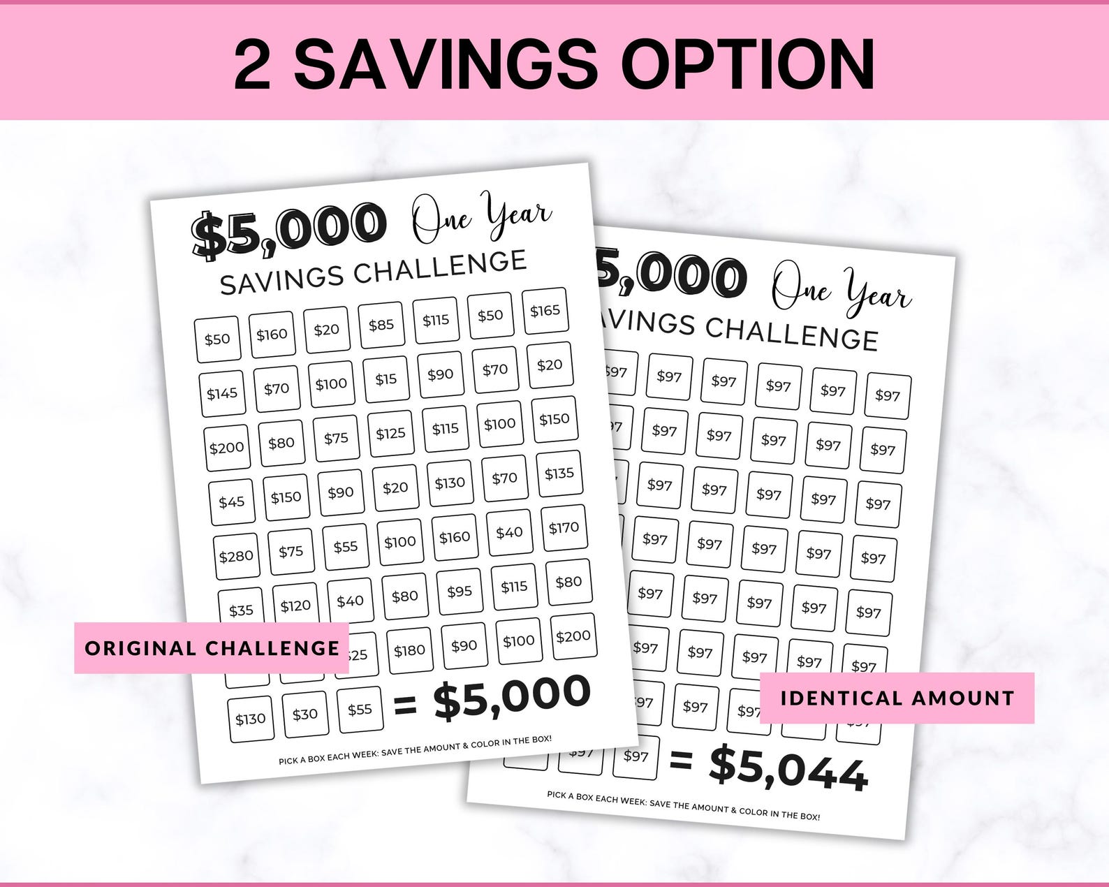 5000 Savings Challenge Printable, Savings Tracker, 5000 Dollars in One ...