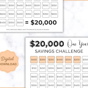 20000 Savings Challenge Printable, Savings Tracker, 20000 Dollars in ...