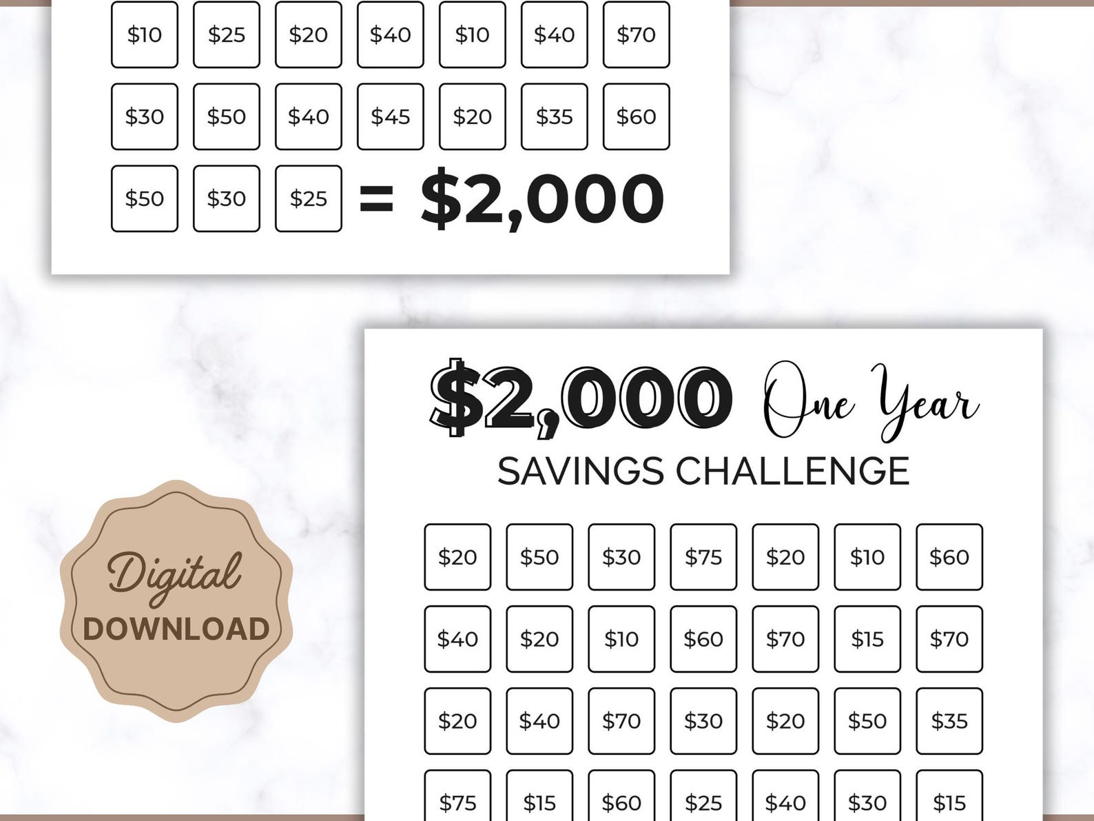 2000 Savings Challenge Printable, Savings Tracker, 2000 Dollars in One ...