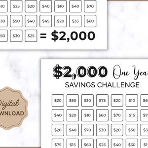 2000 Savings Challenge Printable, Savings Tracker, 2000 Dollars in One ...